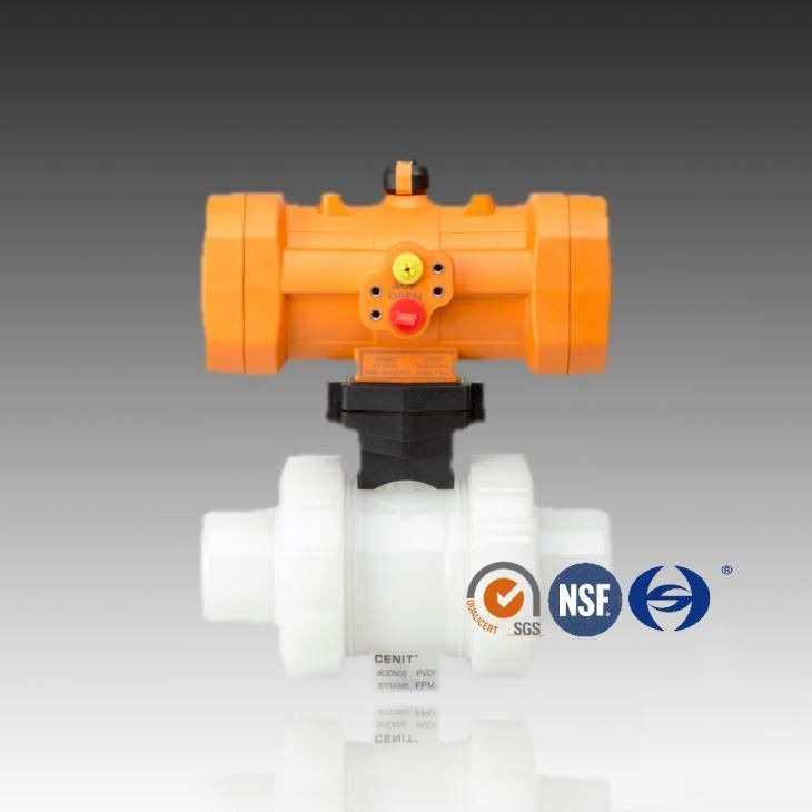 Socket Fusion Actuator neumático PVDF Válvula de bola de unión verdadera - Pipeline Huasheng